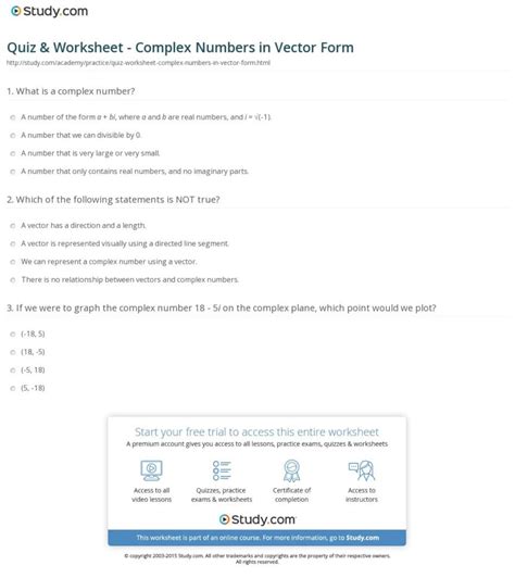 Complex Numbers Worksheet With Answer Key — Db