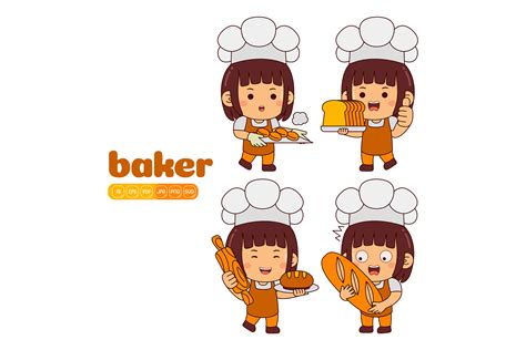 Cute Baker Girl Vector Pack 01 Graphic By Medzcreative · Creative Fabrica