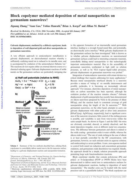 Pdf Block Copolymer Mediated Deposition Of Metal Nanoparticles On