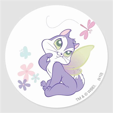 Pussyfoot Dragonfly Kitty Classic Round Sticker Zazzle Cute Disney