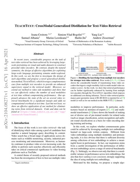 Pdf Teachtext Crossmodal Generalized Distillation For Text Video Retrieval