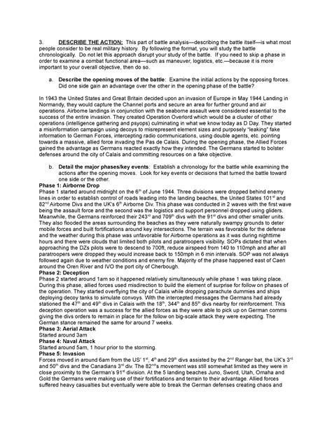 Battle Analysis Notes On Battle Of Normandy Describe The Action This