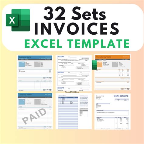 jgd instant 32 set invoices excel template auto calculation basic invoices business invoice