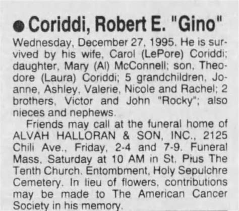 Robert E Coriddi 1939 1995 Find A Grave Memorial