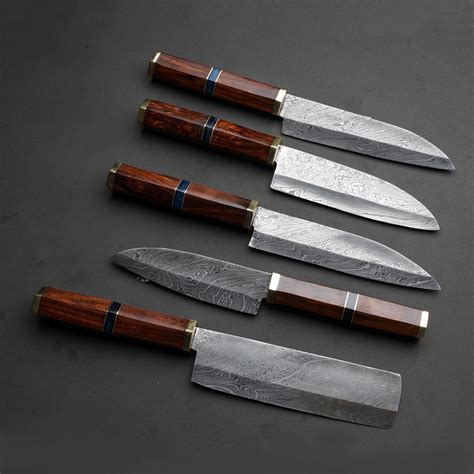Japenese Chef Knives Set Of 5 Japanese Damascus Knives