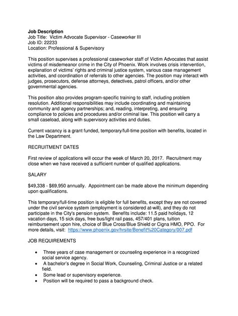 Fillable Online Job Title Victim Advocate Supervisor Caseworker Iii