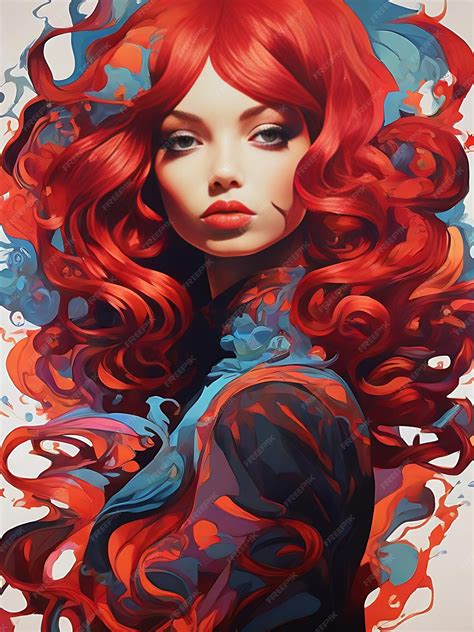 Hermosas Imágenes Psicodélicas De Siluetas De Chicas De Pelo Rojo Foto Premium