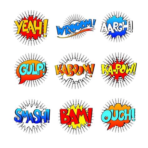 Premium Vector Collection Of Nine Multicolored Comic Sound Effects In