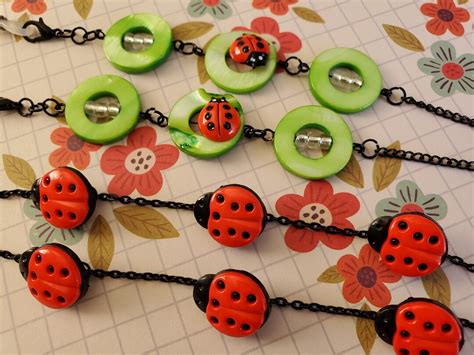 Lady Bug Lover Glasses Chains Lady Bug Button Dyed Mother Of
