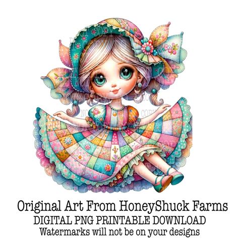 Patchwork Doll Clipart Png Quilted Clipart Digital Download Girly Patchwork Printable Wall Art