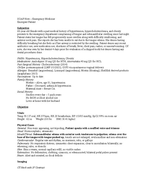 Emergency Soap Note Soap Note Written On An Emergy Patient Soap Note Emergency Medicine