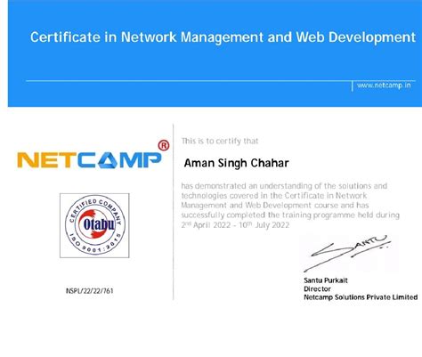 aman singh chahar on linkedin certificate in network management and