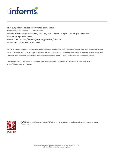 Pdf The Eoq Model Under Stochastic Lead Time