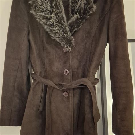 Brown Suede Fur Lined Coat With Belt Wintercoat Depop