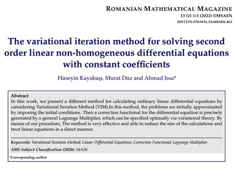 The Variational Iteration Method For Solving Second Oreder Linear Non