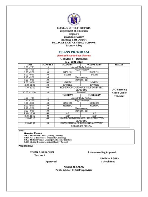 Class Program Grade 6 Diamond Pdf