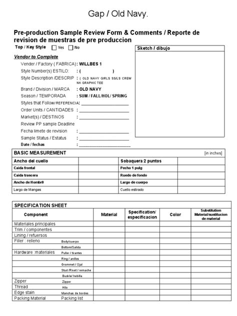 Form05 Pre Production Sample Review Sheet Non Apparel Jan 2014 Revision De Muestras De Pps