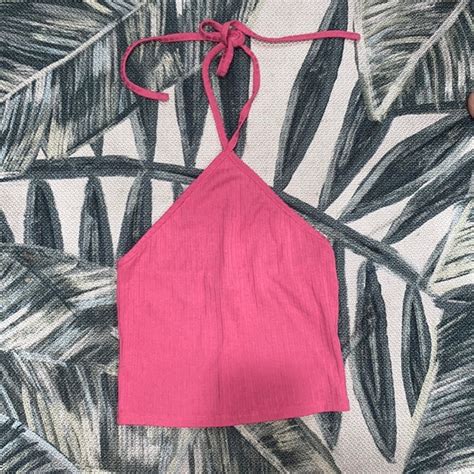 Tops Ribbed Pink Halter Crop Top Poshmark