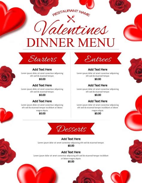 Valentines Menu Customize This Design With Your Video Photos And Text