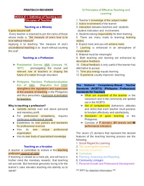 Principles Of Teaching Summary Modules 1 2 3 Reviewer Guide Studocu