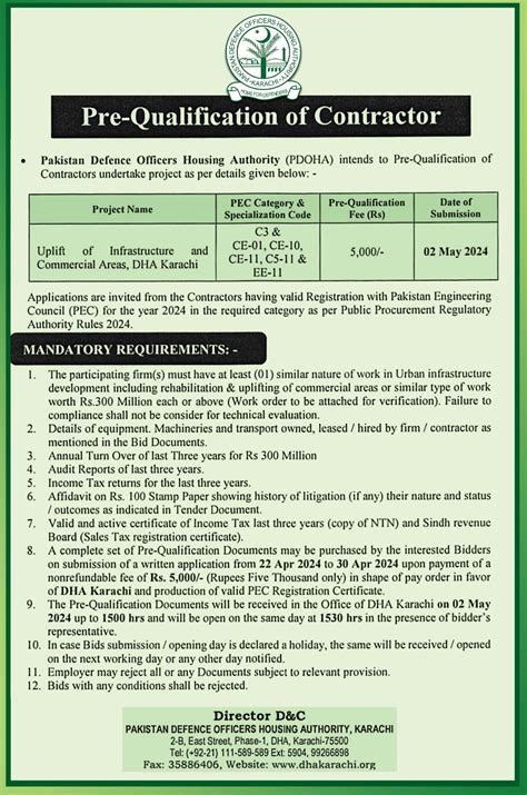 Pre Qualification Of Contractor Dha Karachi