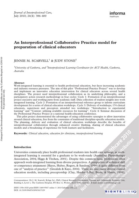 Pdf An Interprofessional Collaborative Practice Model For Preparation