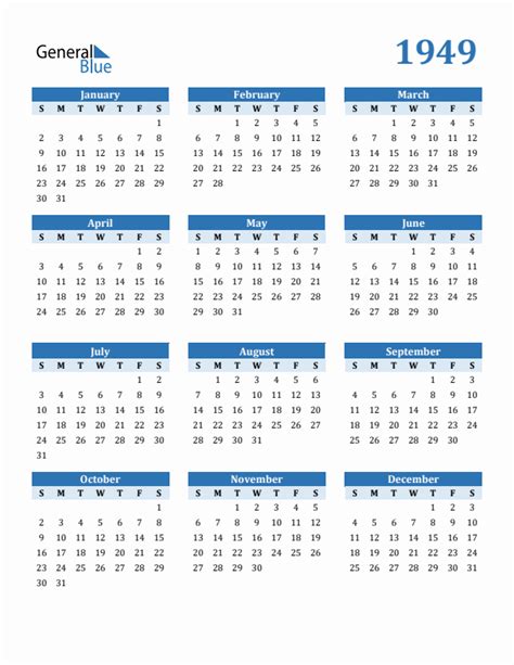 Free 1949 Calendars In Pdf Word Excel