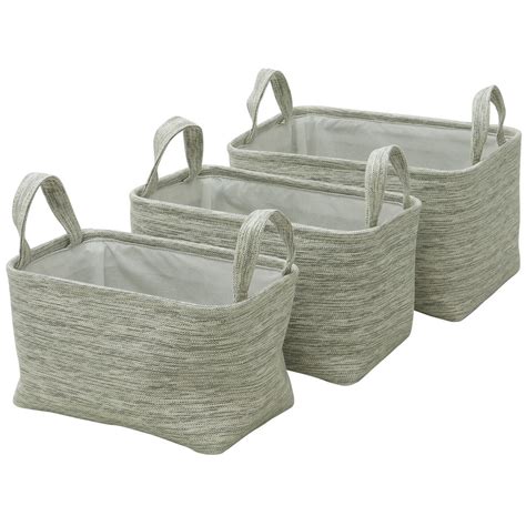 Jvl Set Of 3 Rectangular Fabric Storage Baskets Cream