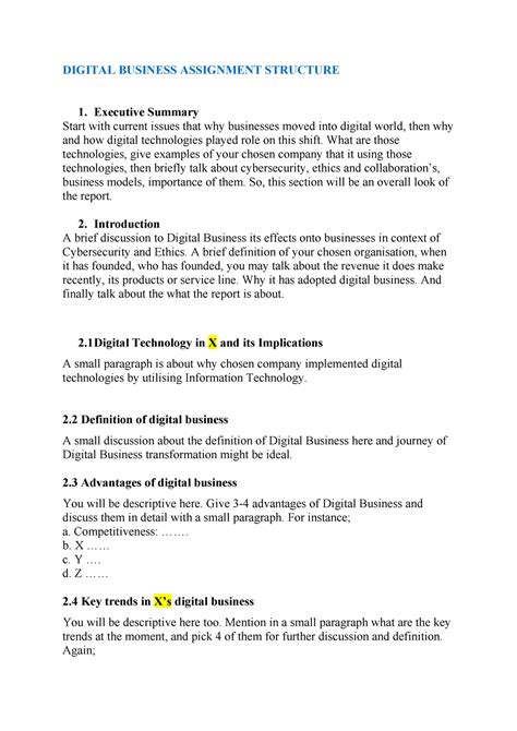 Db Detail Assignment Structure Digital Business Assignment Structure