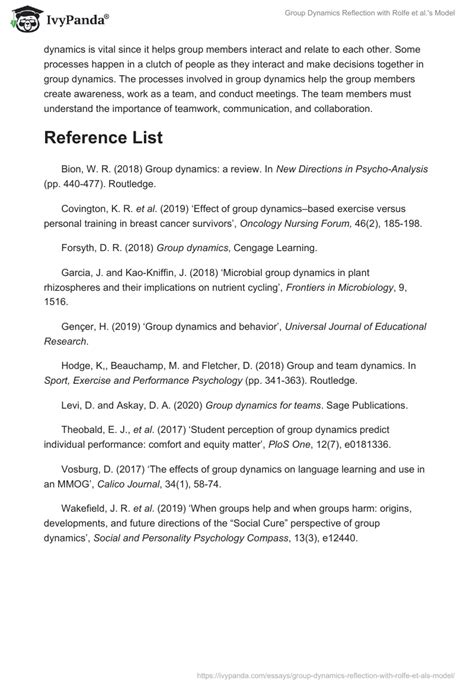 Group Dynamics Reflection With Rolfes Model 1188 Words Essay Example
