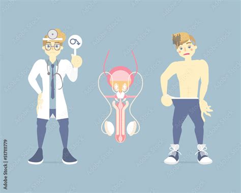 Image Vectorielle Stock Doctor With Sad Man Looking Under Pants Male