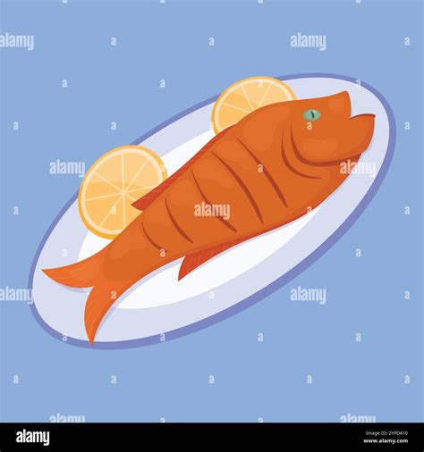 Grilled Fish Vector Icon Tasty Fried Fish Dinner Vector Illustration