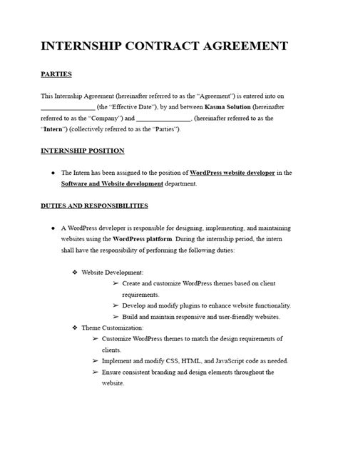 Internship Contract Agreement Pdf Word Press Websites