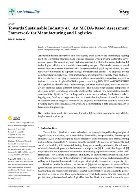 Pdf Towards Sustainable Industry 40 An Mcda Based Assessment