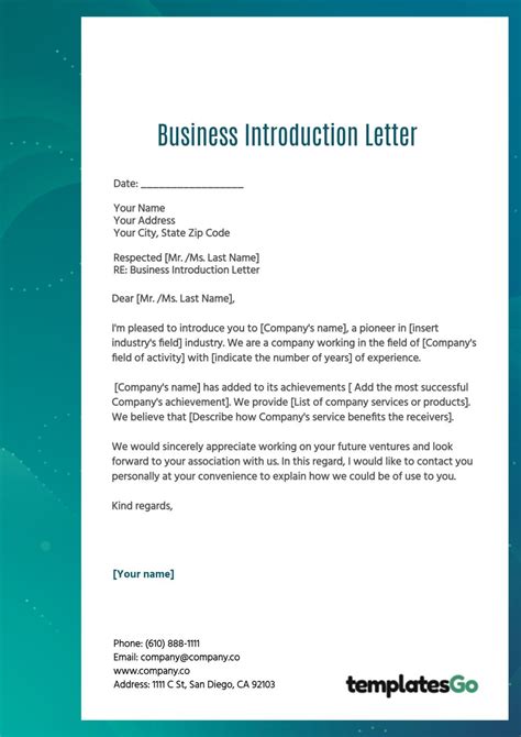 Letter Of Introduction For Business With Free Samples
