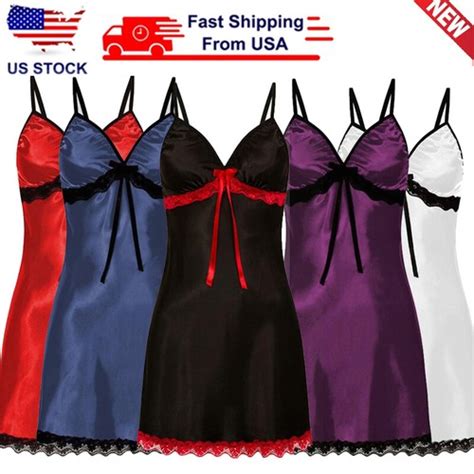 Women Lace Satin Silk Slip Ladies Sleepdress Nightdress Pajamas Robe