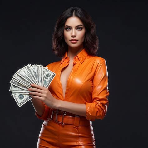 A Woman With A Money And Candy Cane In Her Hand And An Orange