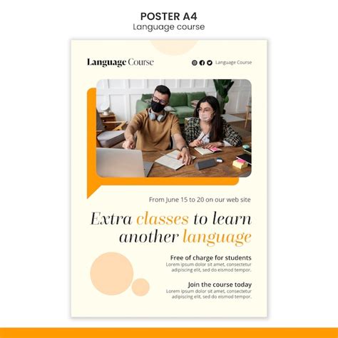 Free Psd Language Classes Vertical Poster Template With Circles Design