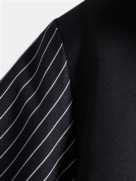 Mens Pinstripe Patchwork Double Pocket Daily Short Sleeve Shirts