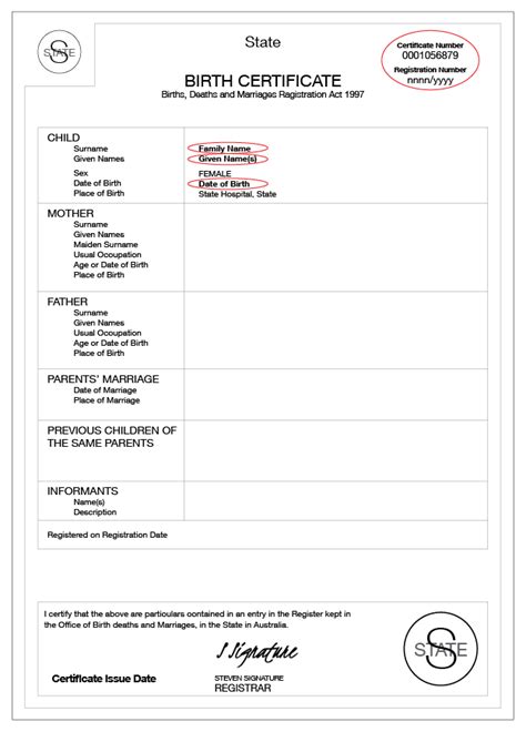 An Example Of An Australian Birth Certificate For Wa That Shows The