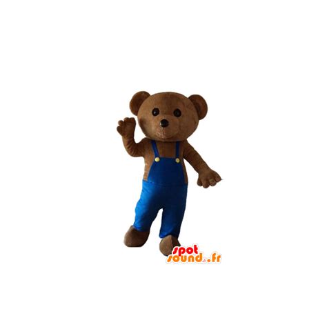 Purchase Mascot Teddy Bear With Blue Overalls In Bear Mascot