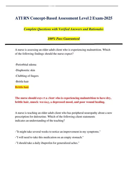 Ati Rn Concept Based Assessment Level 2 Exam 2025 Complete Questions