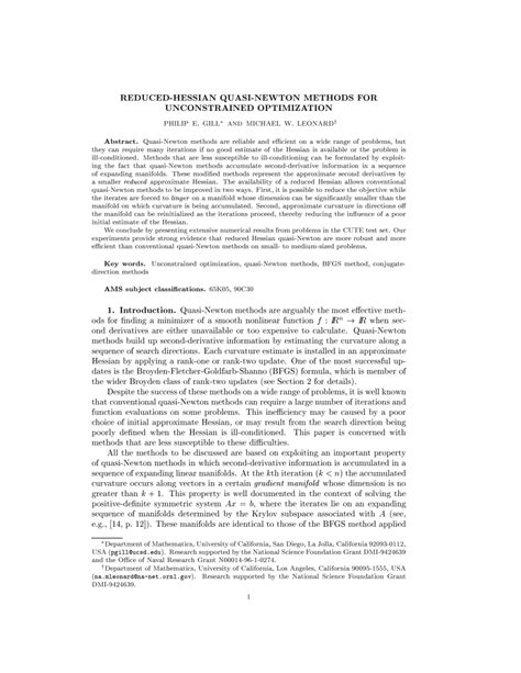 Pdf Reduced Hessian Quasi Newton Methods For Unconstrained Optimization