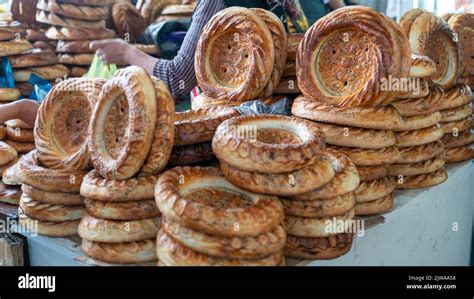 Naan Circular And Flat Bread Made In A Tandoori Oven A Central Asian Custom Osh Local Bazaar
