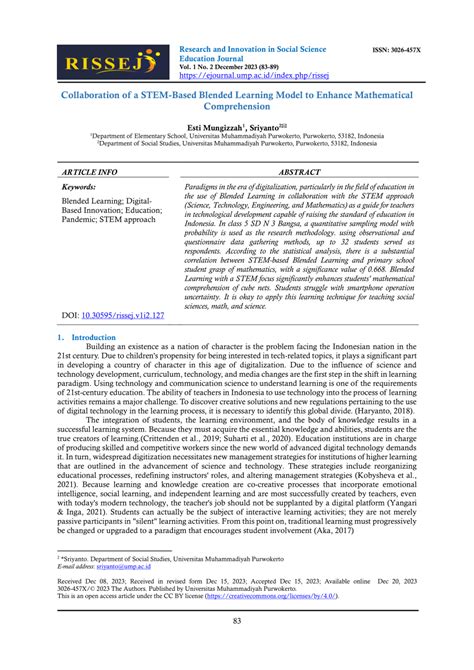Pdf Collaboration Of A Stem Based Blended Learning Model To Enhance