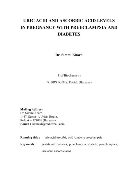 Uric Acid And Ascorbic Acid Levels In Pregnancy With Preeclampsia