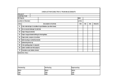 Cable Tray Checklist Pdf