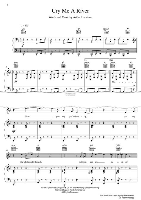 Cry Me A River Michael Bublé Sheet Music Guitar Piano Voice