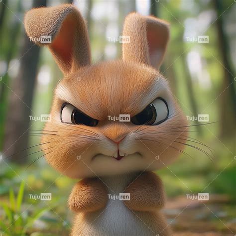 小兔子皱眉愤怒惊讶紧张森林背景皮克斯动画风格超逼海报素材模板下载 图巨人