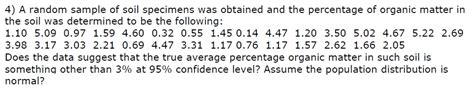 Solved A Random Sample Of Soil Specimens Was Obtained And Chegg Com